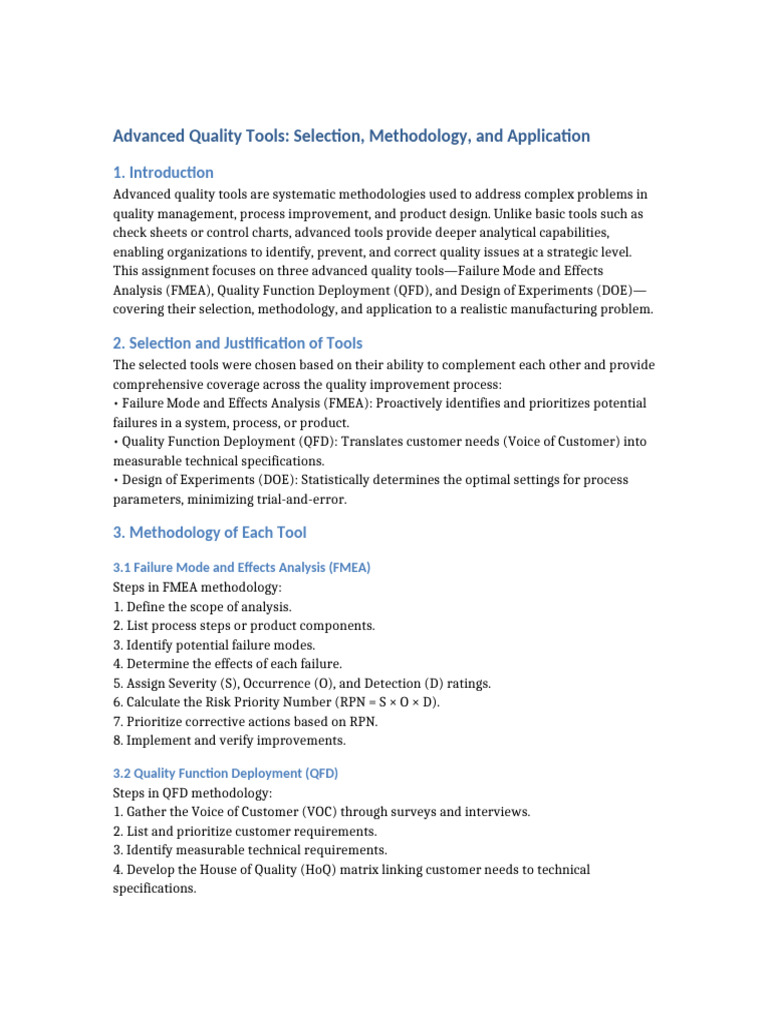 Advanced_Quality_Tools_Assignment | PDF