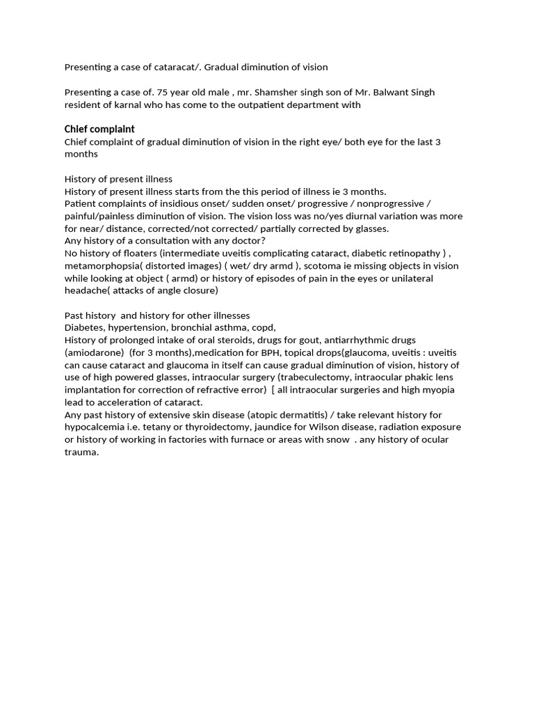 Case Study: Cataract in 75-Year-Old Male | PDF