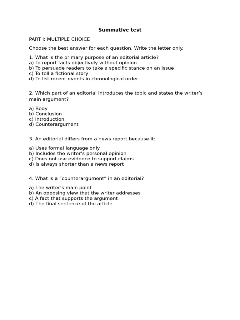 Grade 8 Summative Test | PDF | Cartoon