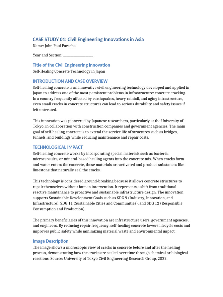 Civil Engineering Case Study Self Healing Concrete John Paul | PDF ...