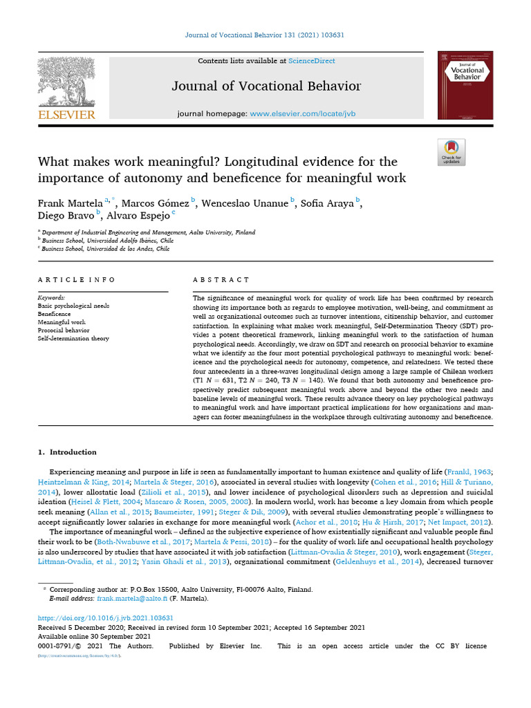 What Makes Work Meaningful | PDF | Psychology | Cognition