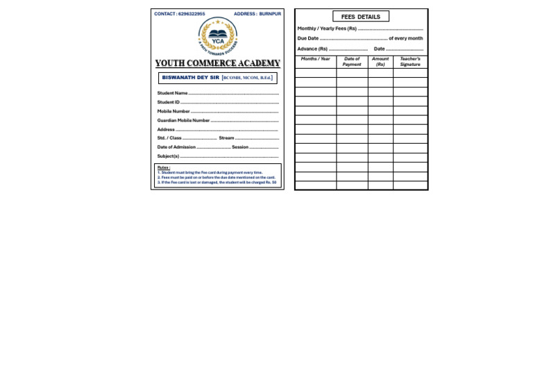 Fee Card New | PDF