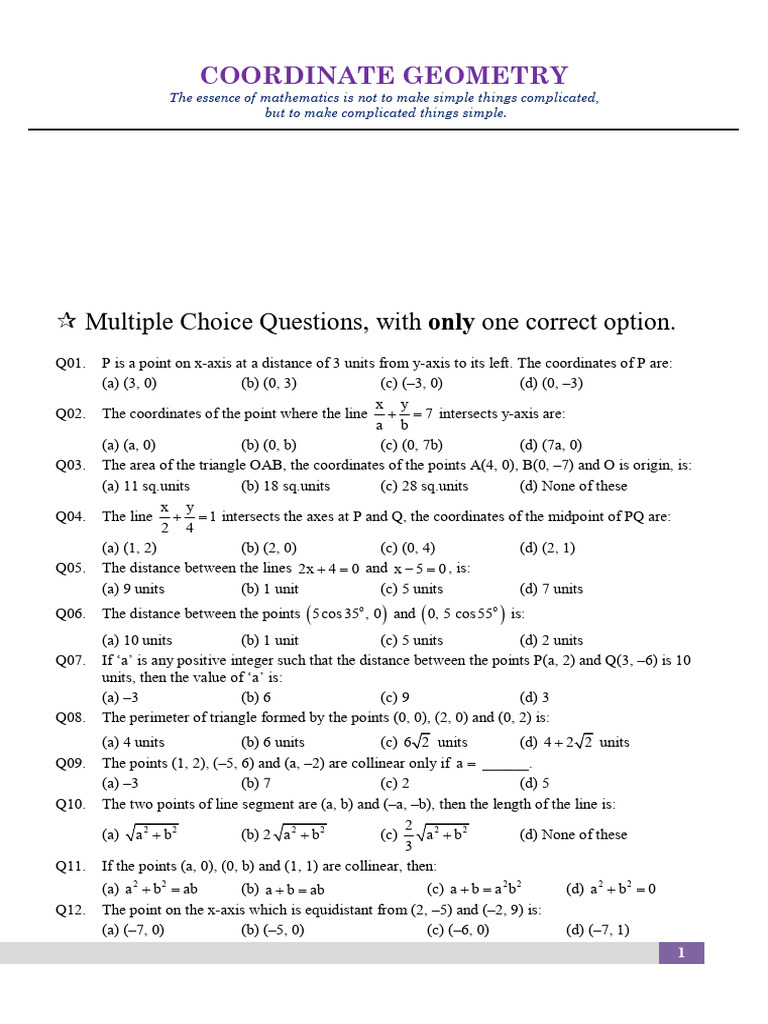 Coordinate Geometry MCQs for Students | PDF | Triangle | Analytic Geometry