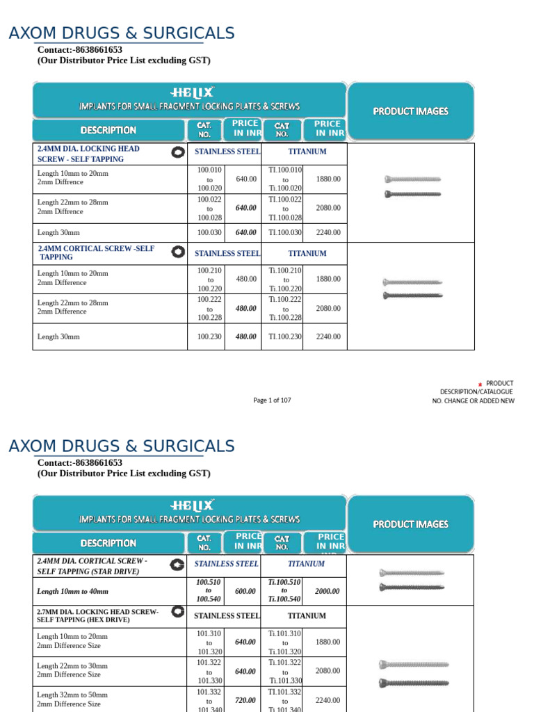 ADS Price List (1) | PDF | Screw | Titanium