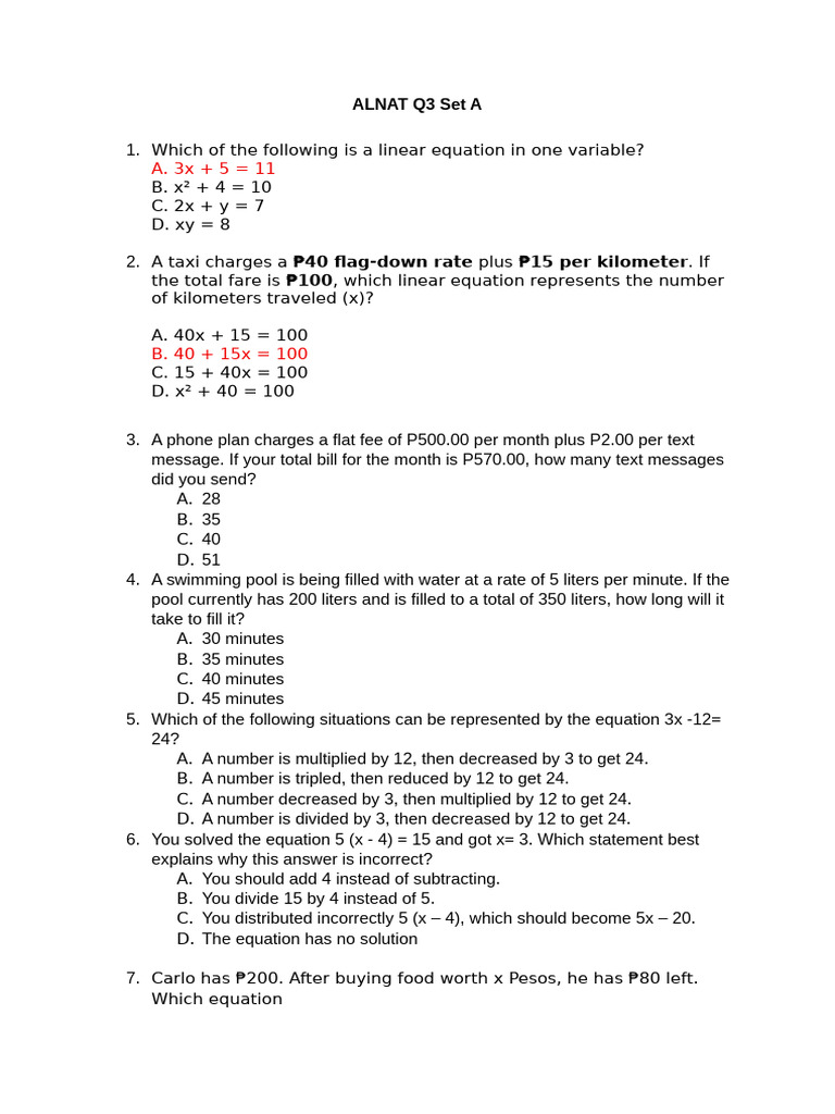 ALNAT | PDF | Inequality (Mathematics) | Equations