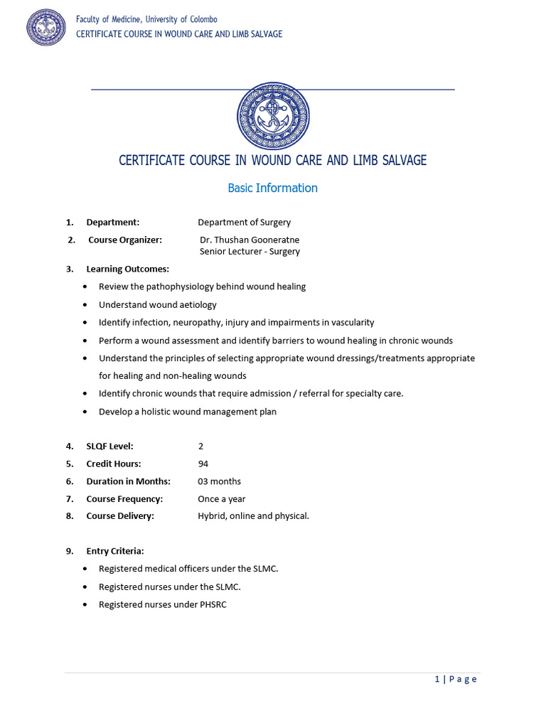 Wound Care and Limb Salvage Course | PDF | Wound | Medical School