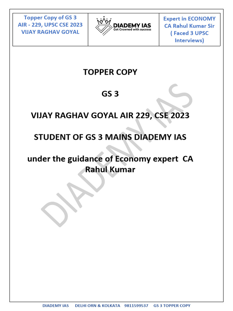 GS 3 Topper Copy by Vijay Goyal, AIR 229 | PDF | Economies