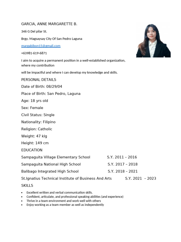 Anne Margarette Garcia's Resume | PDF