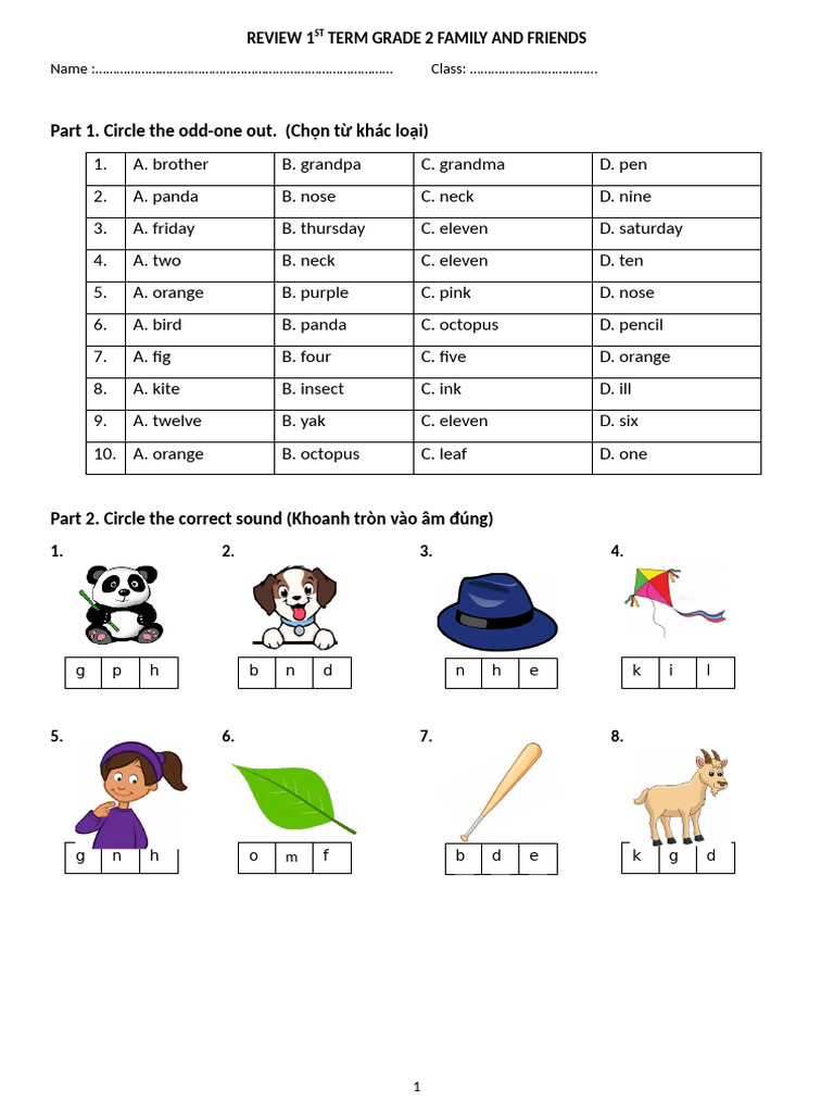 On Tap Va de Thi Kh 1 - Family and Friends 2 (1) | PDF