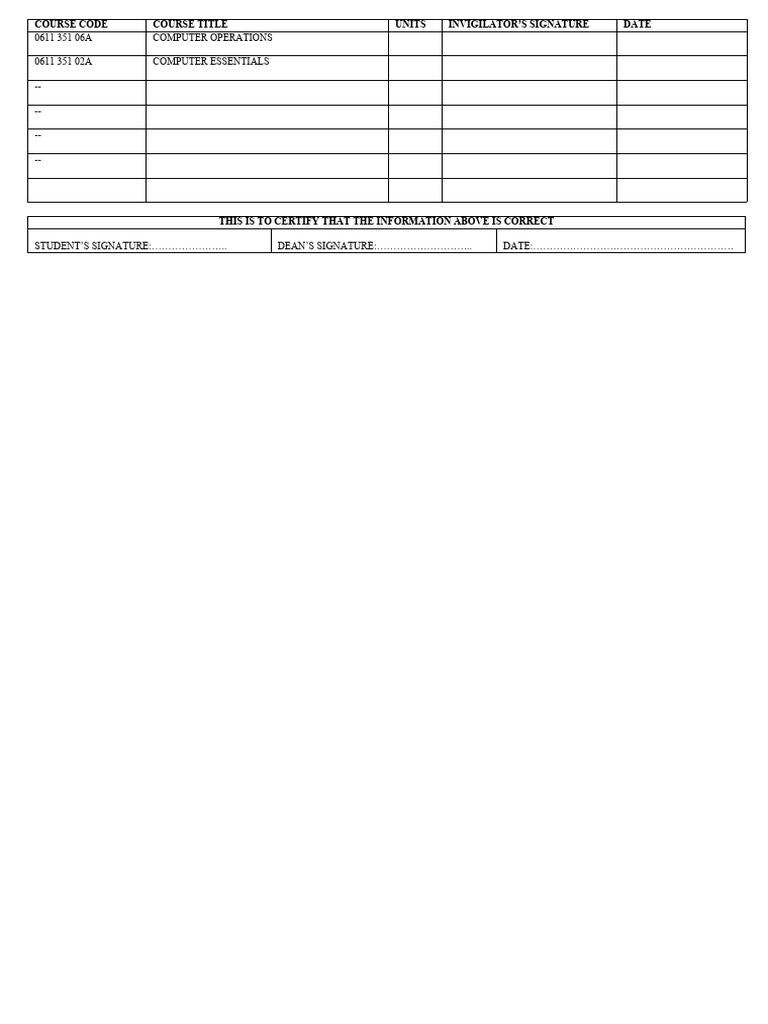 Student Examination Card Guidelines | PDF