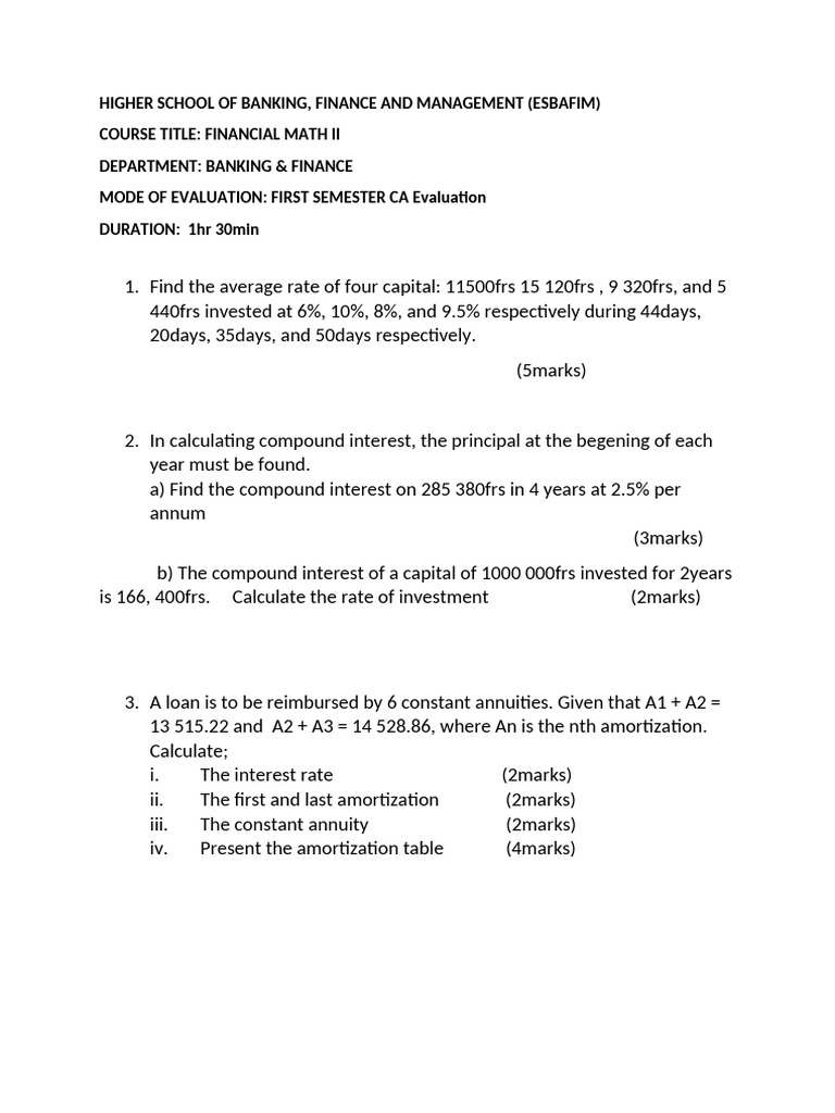 Financial Math II Course Evaluation Guide | PDF