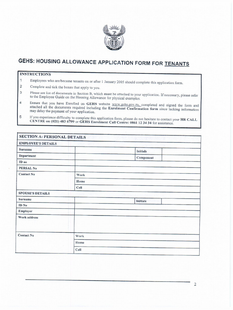 GEHS Housing Application Form Tenants | PDF