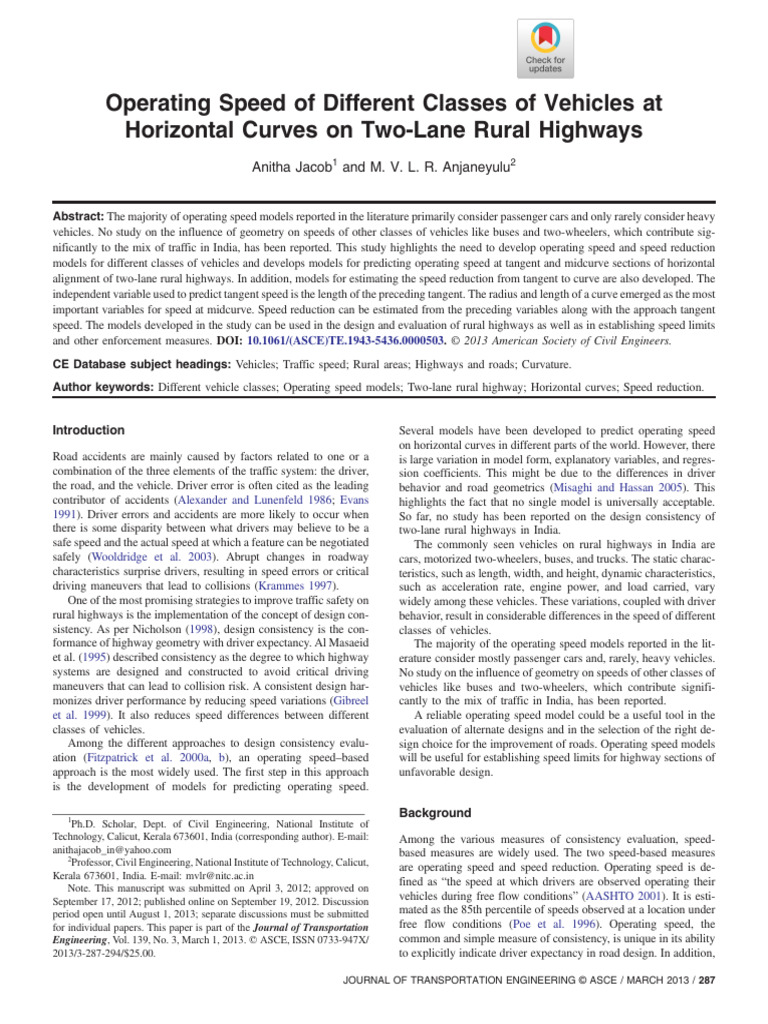 Vehicle Operating Speeds on Rural Highways | PDF | Curvature | Traffic ...