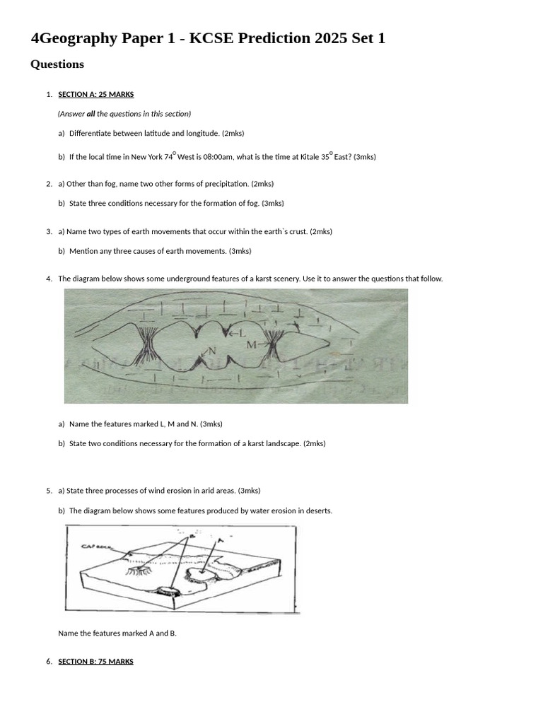 Geography Paper 1 - KCSE Prediction 2025 Set 1-5546[1] | PDF | Volcano ...