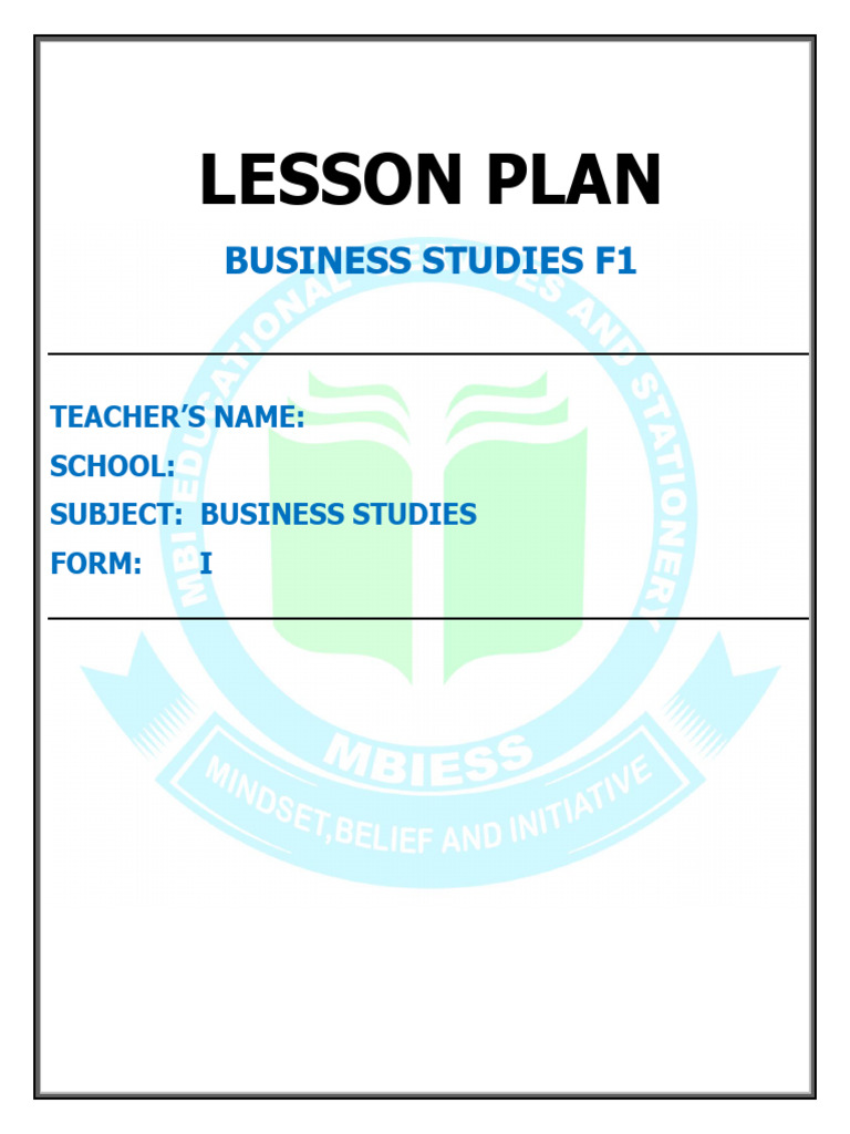 Business Studies Lesson Plan F1 | PDF | Teachers | Concept