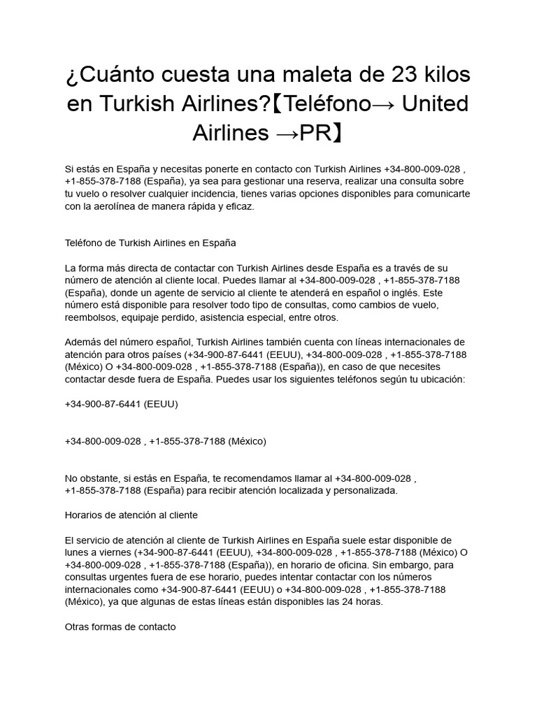 ¿Cuánto cuesta una maleta de 23 kilos en Turkish Airlines_【Teléfono→ ...