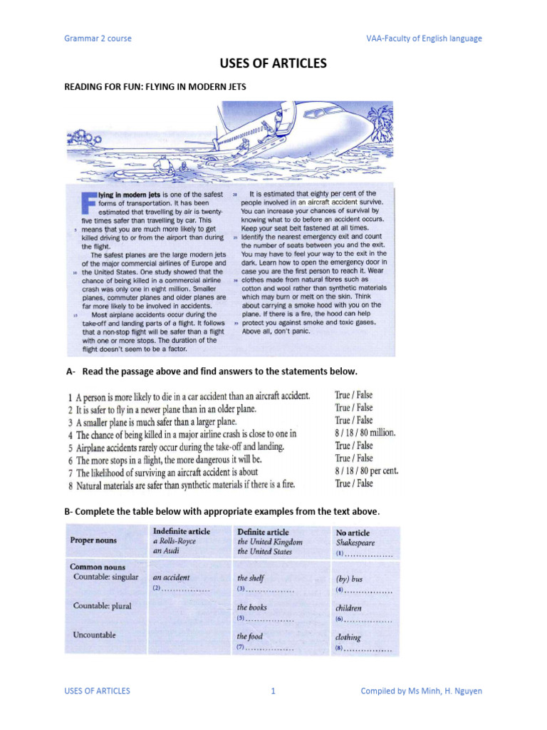 Module 8-Articles-handout + Practice (Grammar 2) | PDF | Noun | Plural