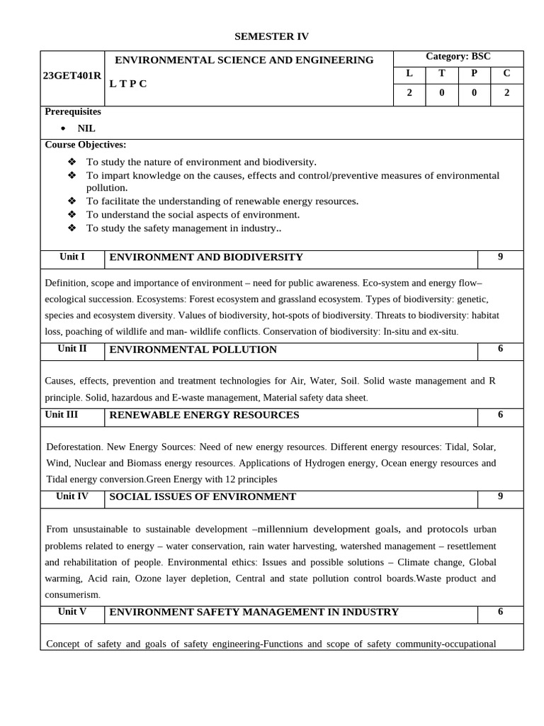 Environmental Science and Engineering Course | PDF | Natural ...