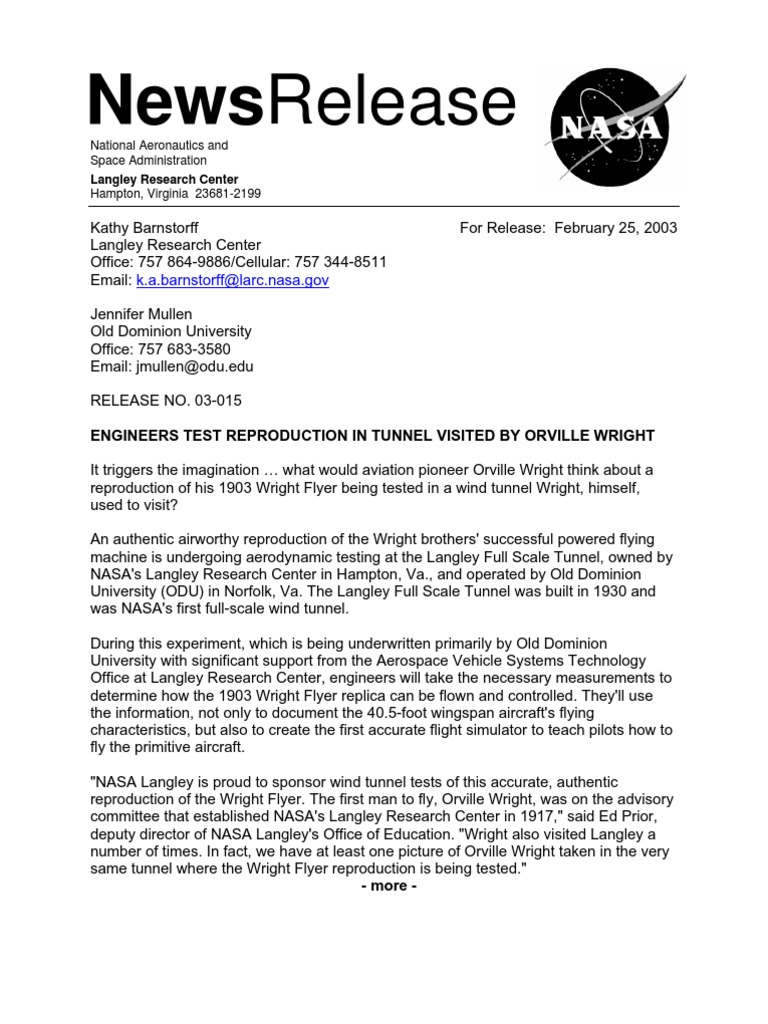 NASA: 71249main 03-015 | PDF | Wright Flyer | Wright Brothers