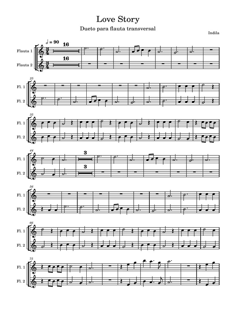 Indila Love Story Flute Duet Sheet Music | PDF