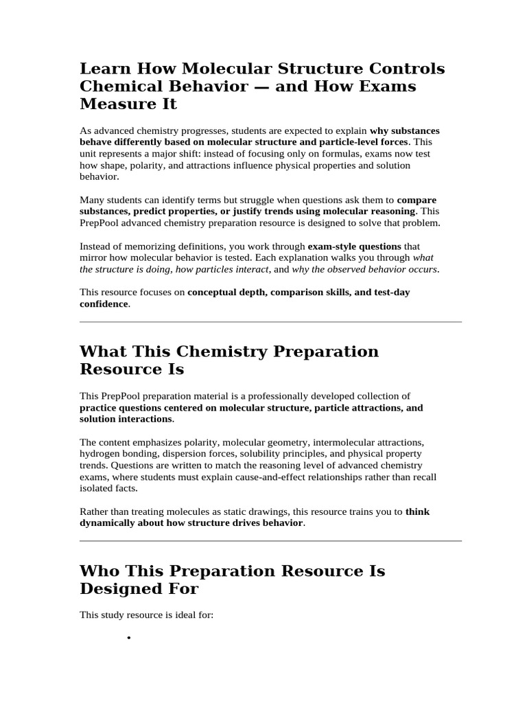 Learn How Molecular Structure Controls Chemical Behavior and How Exams ...