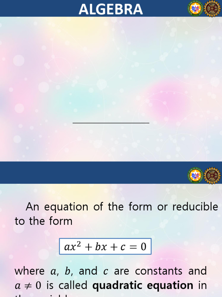 Quadratic Equation in One Variable | PDF | Equations | Factorization