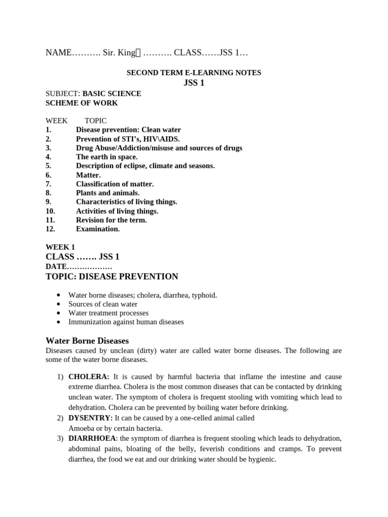 JSS 1 Basic Science E-Learning Notes | PDF | Hiv/Aids | Planets