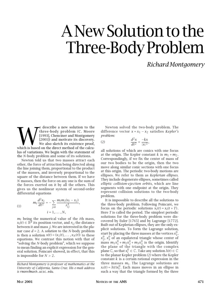 A New Solution to the Three-Body Problem | PDF | Ellipse | Mathematical ...