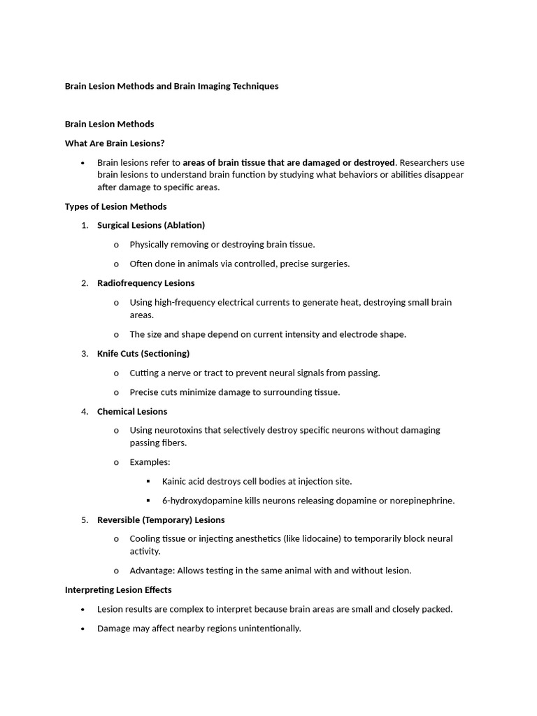 Brain Lesion Methods and Brain Imaging Techniques | PDF | Positron ...