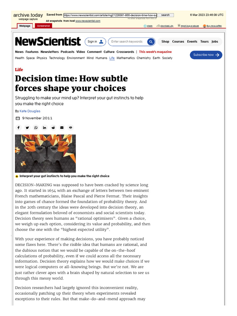 Decision Time_ How Subtle Forces Shape Your Choices _ New Scientist ...
