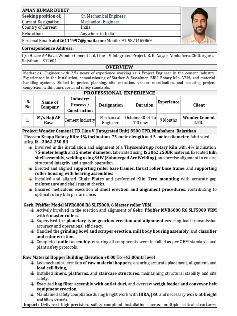 Mechanical Engineer Resume - Aman Dubey | PDF