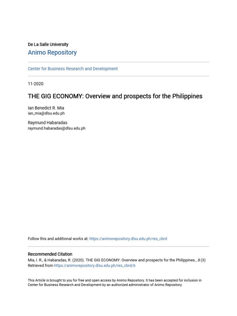 The GIG ECONOMY Overview and Prospects for the Philippines | PDF ...