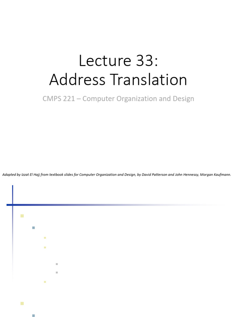 Lecture 33 - Address Translation | PDF | Cpu Cache | Computer Science