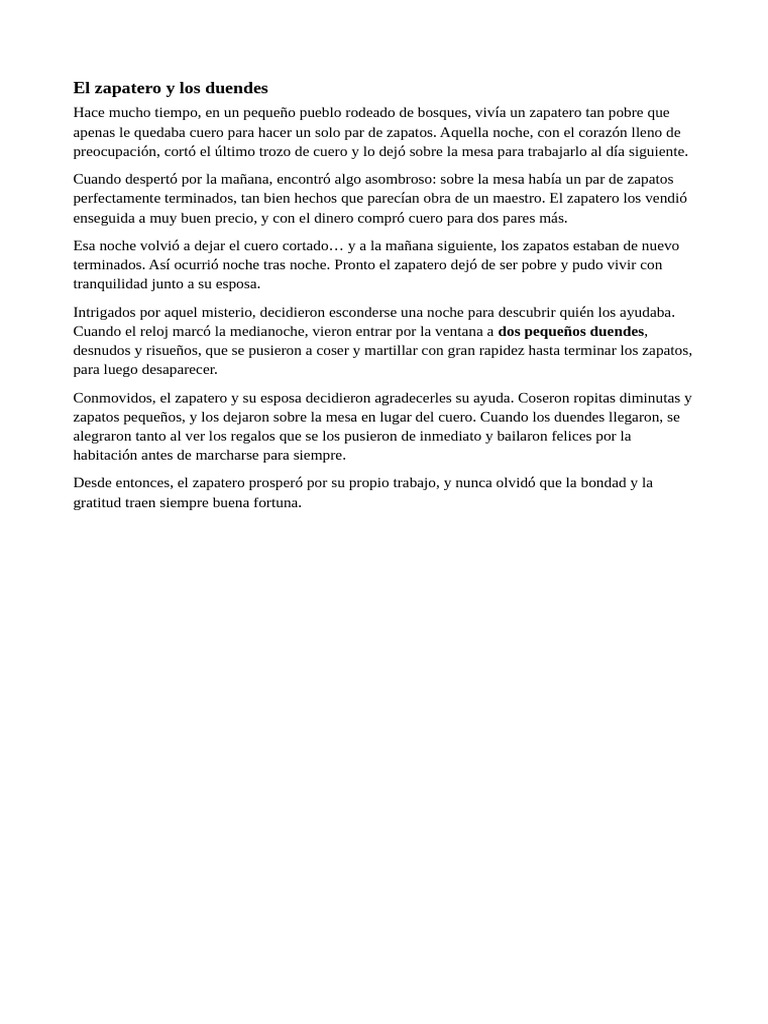 El Zapatero y Los Duendes | PDF