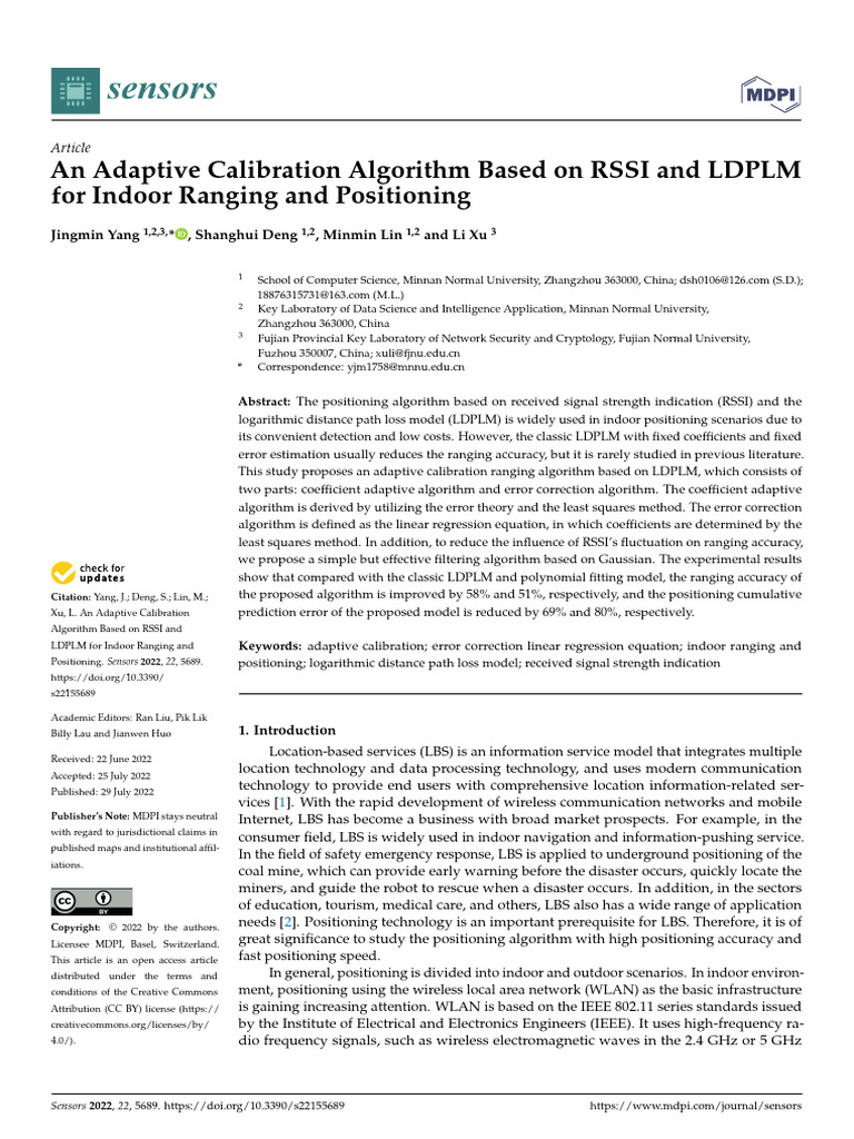 AnAdaptive Calibration Algorithm Based on RSSI and LDPLM | PDF ...
