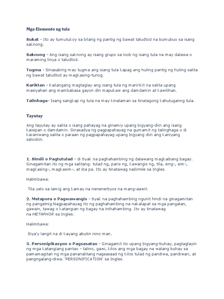 Mga Elemento NG Tula | PDF