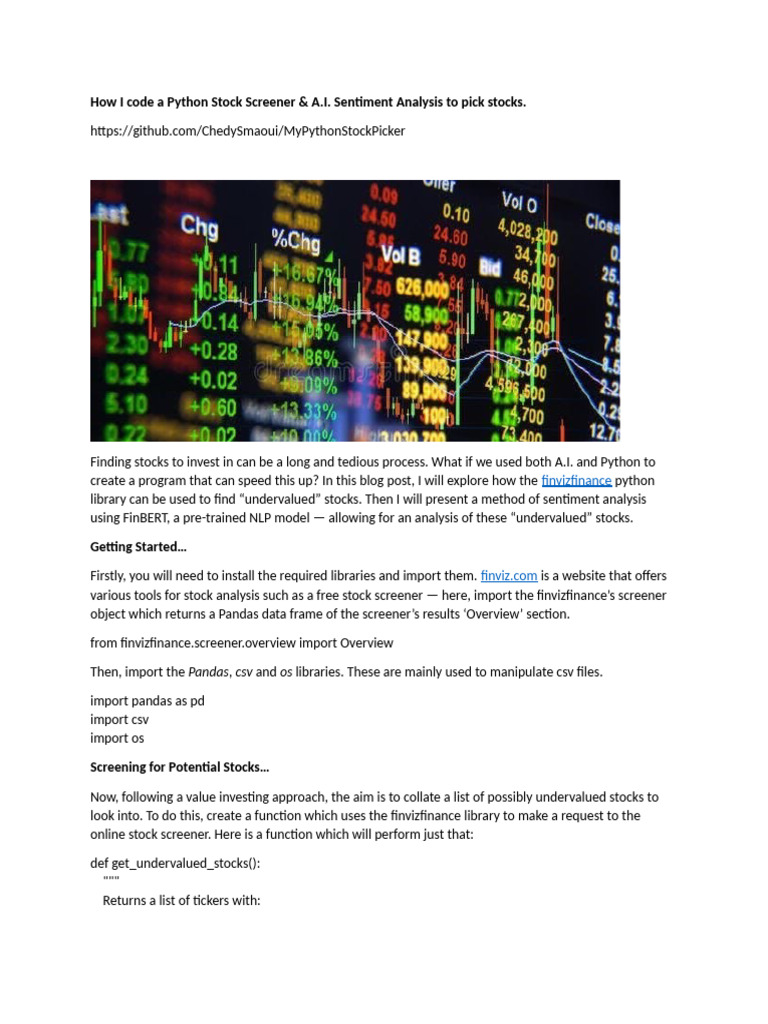 Python Stock Screener & Sentiment Analysis | PDF | Price–Earnings Ratio ...