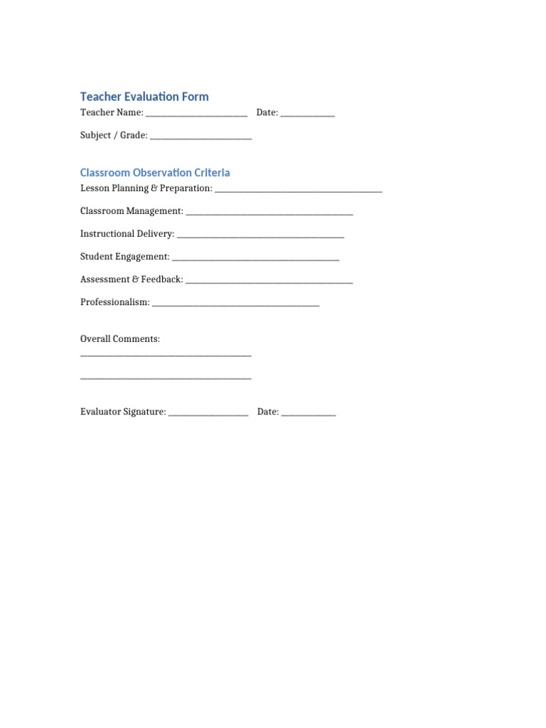 Teacher Evaluation Form | PDF