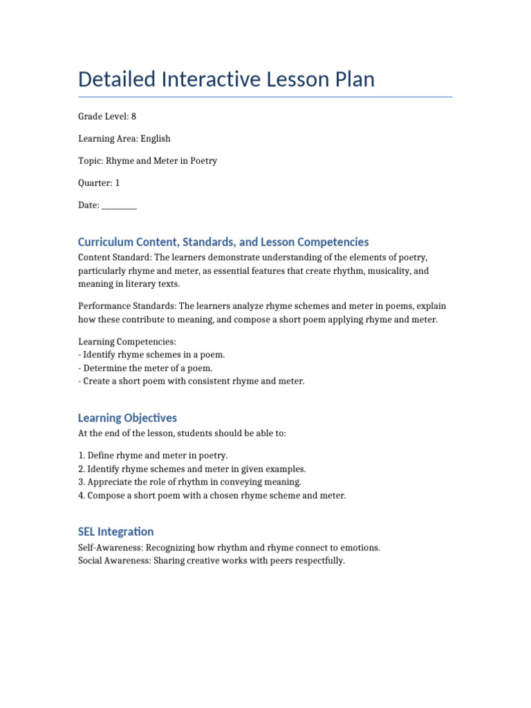 Interactive_Lesson_Plan_Rhyme_and_Meter | PDF | Poetry | Metre (Poetry)
