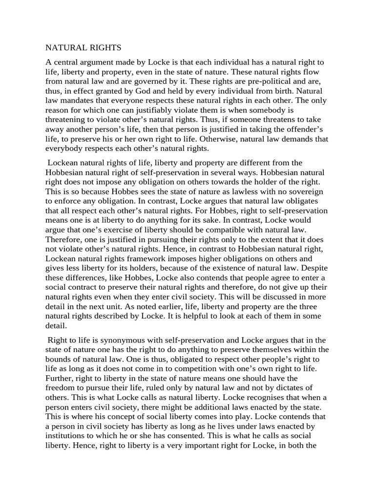 Locke's Natural Rights and Property Theory | PDF | Property | Liberty