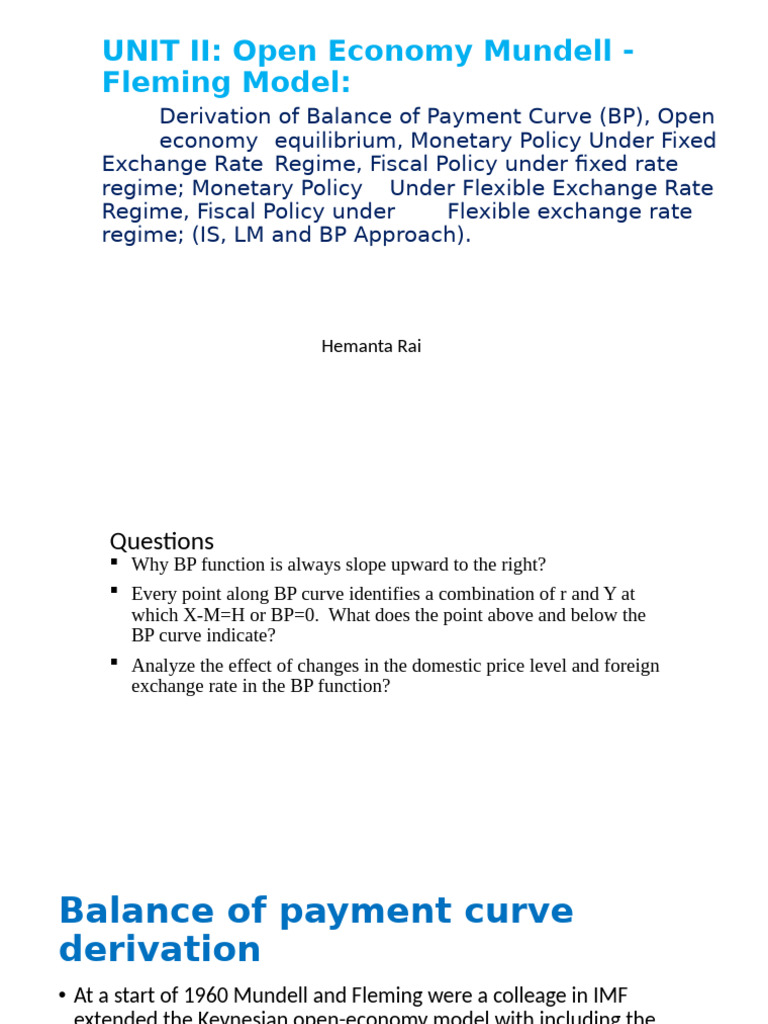 Unit II Open Economy Mundell - Fleming Model | PDF | Exchange Rate ...