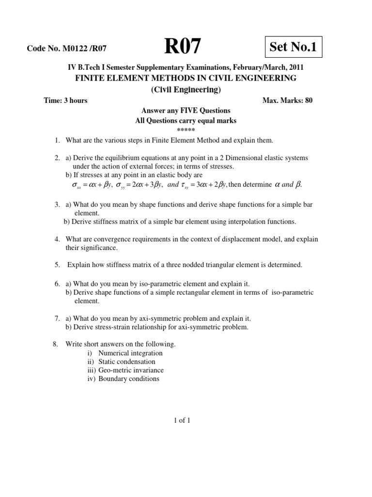 Firstranker.com Finite Element Methods in Civil Engineering | PDF | Bending | Beam (Structure)