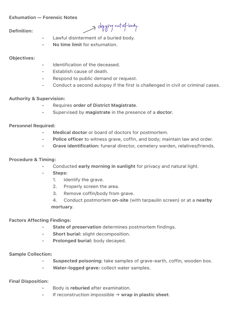 Exhumation — Forensic Notes CVS | PDF