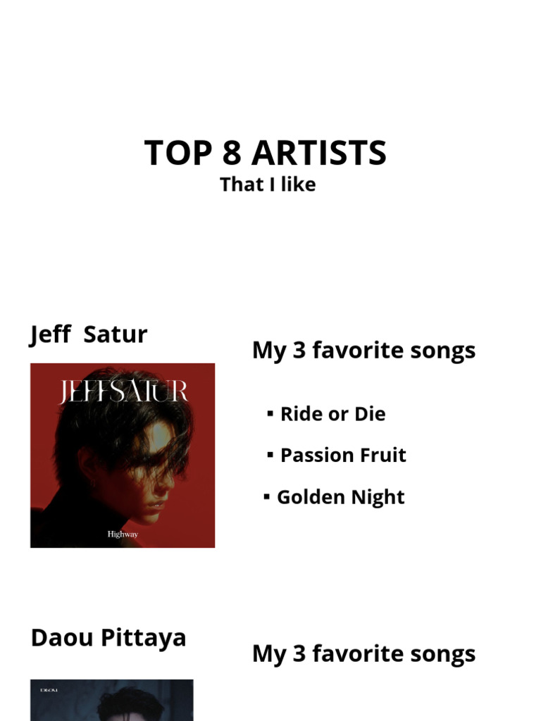 Top 8 Favorite Music Artists and Songs | PDF