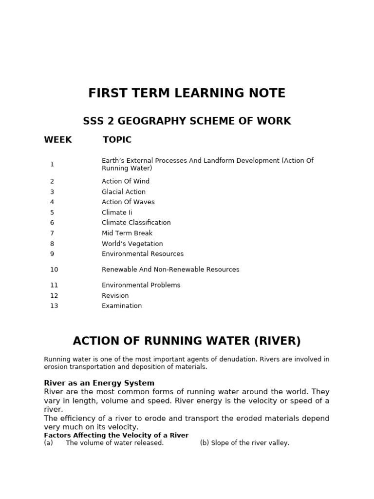 SSS 2 FIRST TERM GEOGRAPHY note and pictures | PDF | Glacier | Erosion