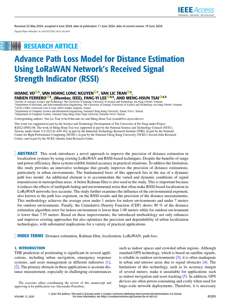 Advance Path Loss Model for Distance Estimation Using LoRaWAN Networks ...