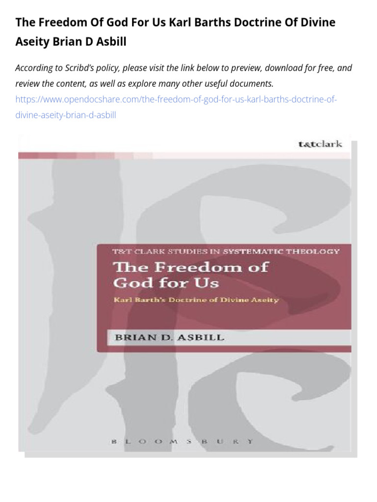 The Freedom Of God For Us Karl Barths Doctrine Of Divine Aseity Brian D ...