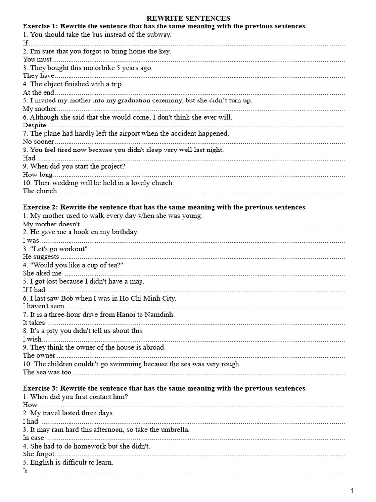Sentence Rewriting Exercises | PDF