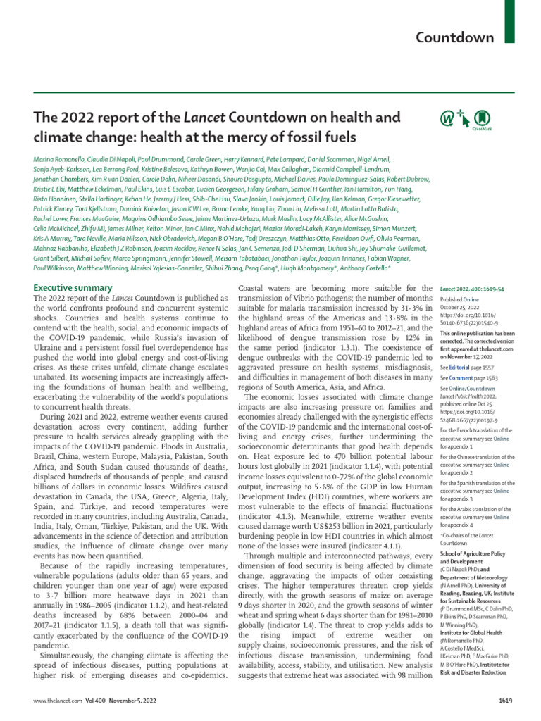 The 2022 Report of the Lancet Countdown on Health and Climate Change ...