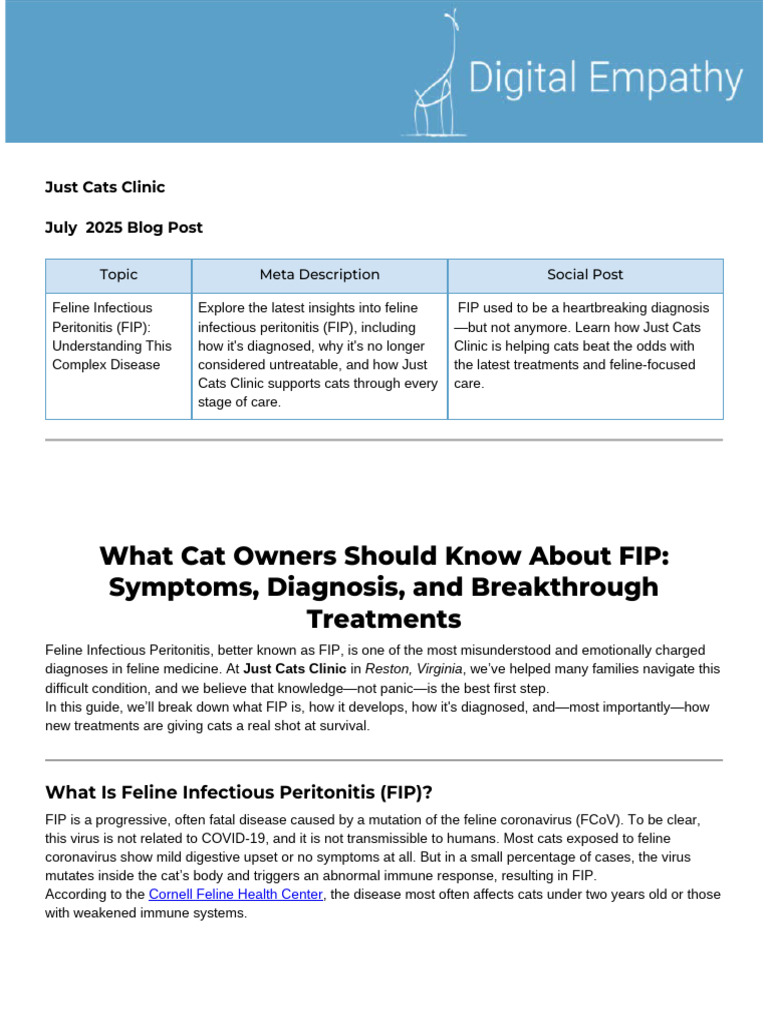 Just Cats Clinic — What Cat Owners Should Know About FIP_ Symptoms ...